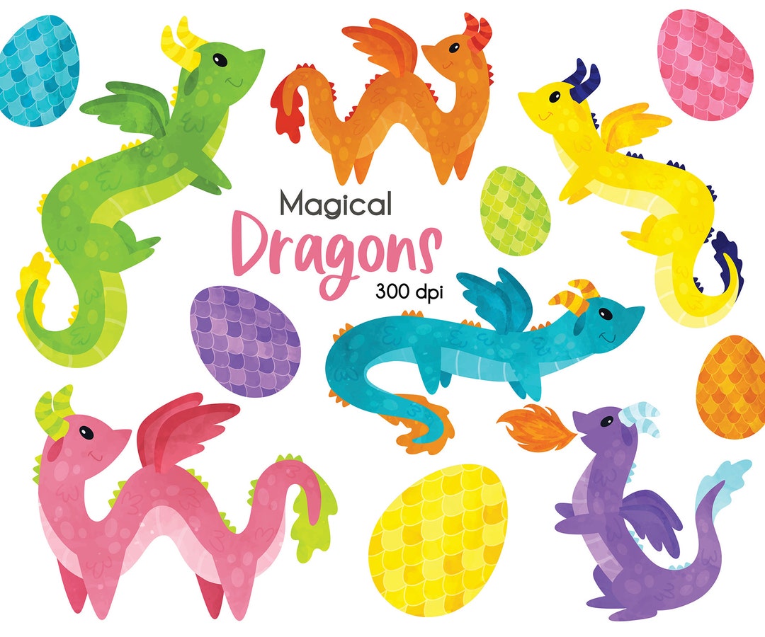 Dragon Clipart PNG, Fantasy Dragon Clipart Bundle, Cute Dragon PNG ...
