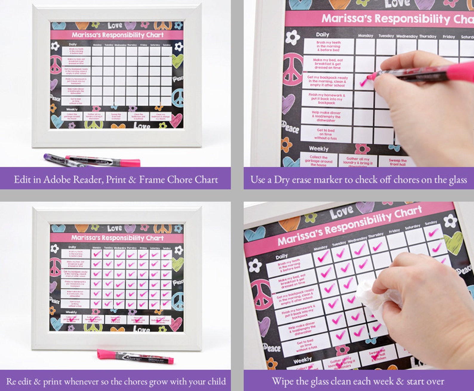 Chore chart printable Chalk Art Reward Chart Responsibility | Etsy