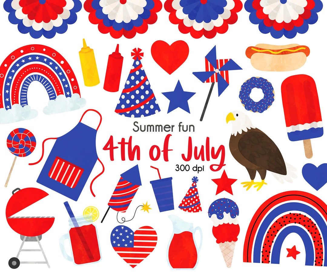 4th of July Clipart, American Summer Fourth of July Clipart, Patriotic ...