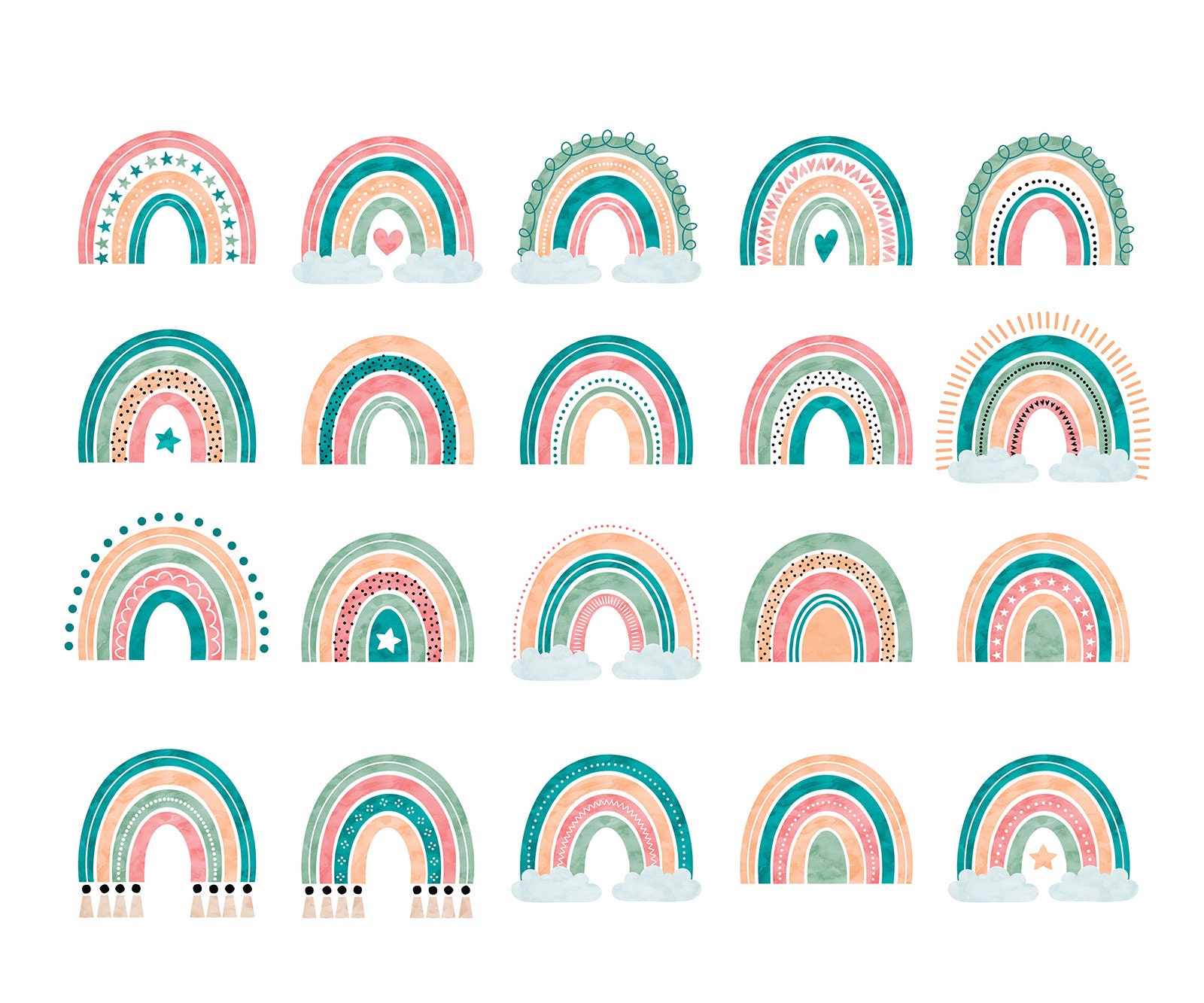 Cute Pastel Rainbow Clipart Bundle Set Boho Rainbow Clipart - Etsy Canada