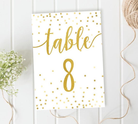 Gold Confetti Table Number Printable Wedding Table Numbers | Etsy