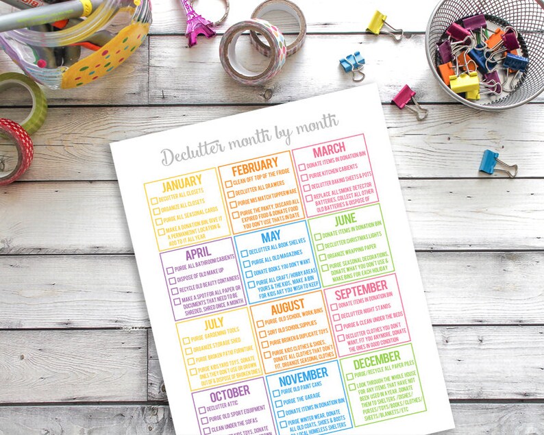 Declutter Printable, De-clutter Schedule, Cleaning Printable, Spring ...