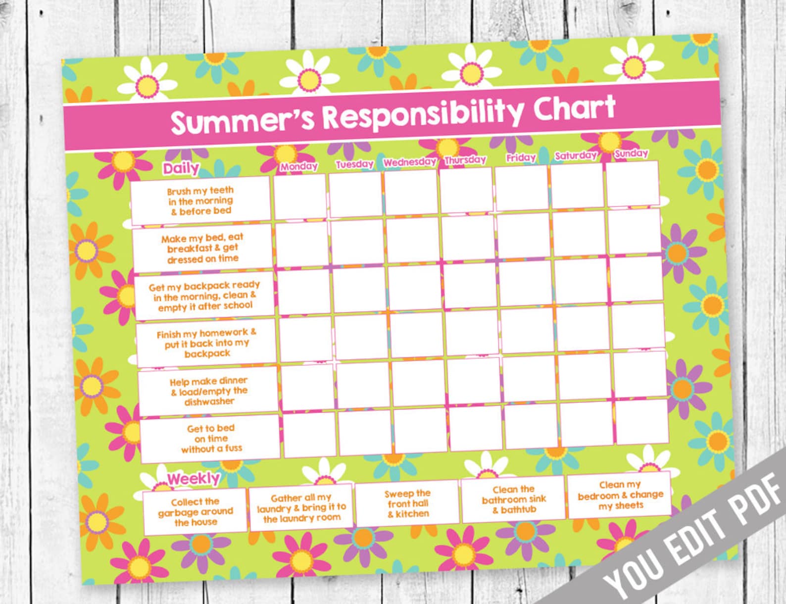 Chore Chart for Teens Reward Chart Responsibility Chart | Etsy