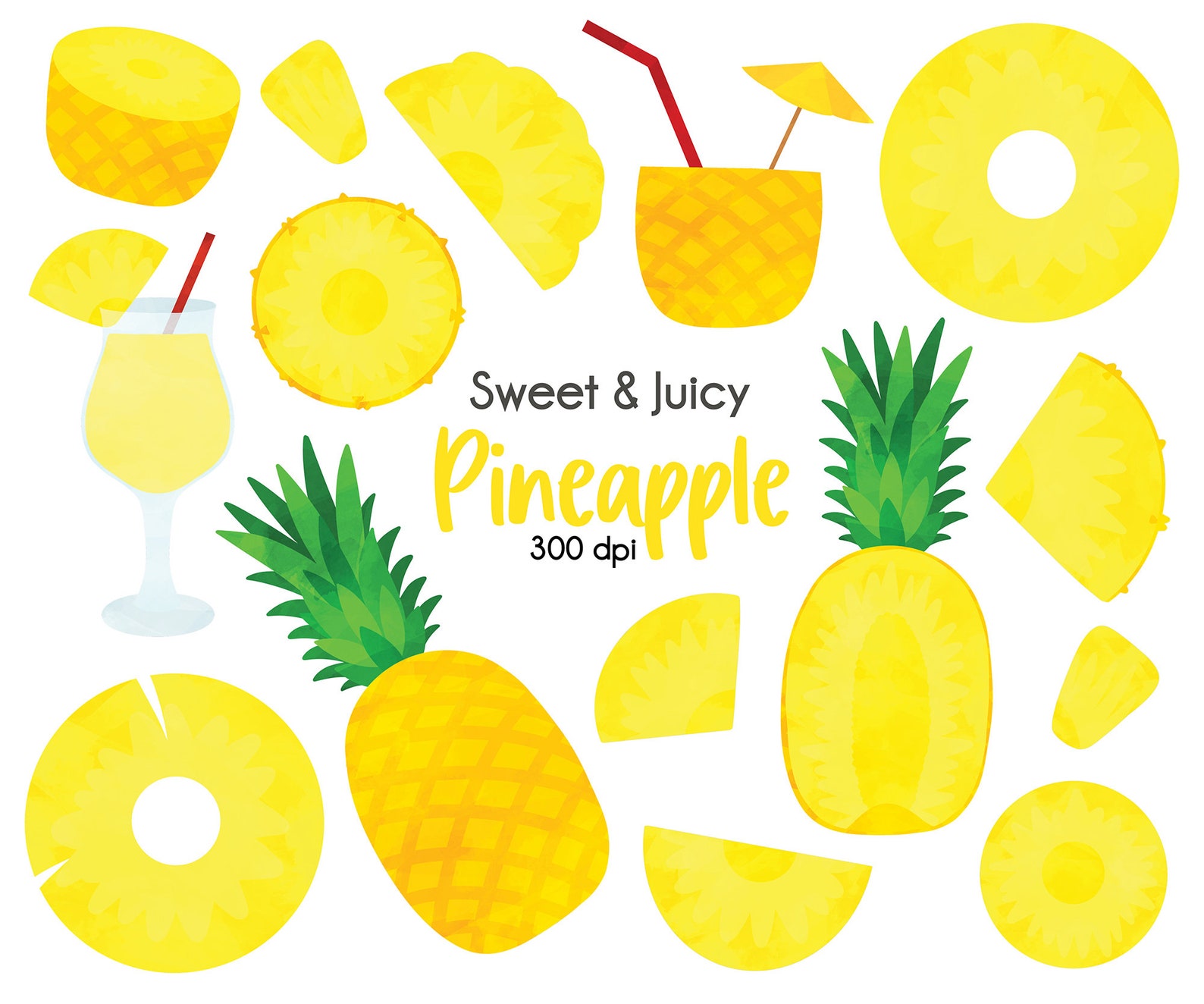 Pineapple Clipart PNG, Tropical Fruit Pineapple Graphics Bundle, Cute ...