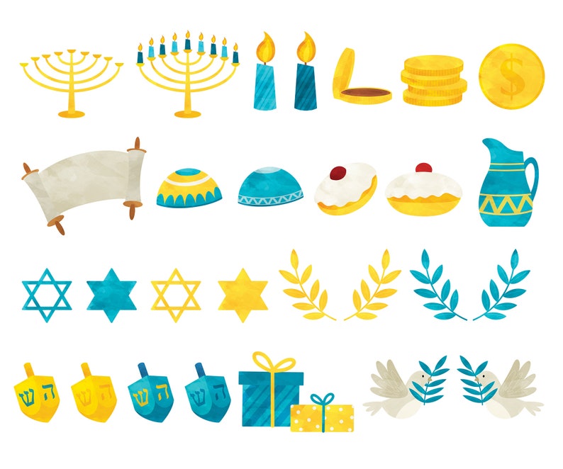 Watercolor Hanukkah Clipart Set (PNG) - Etsy Canada