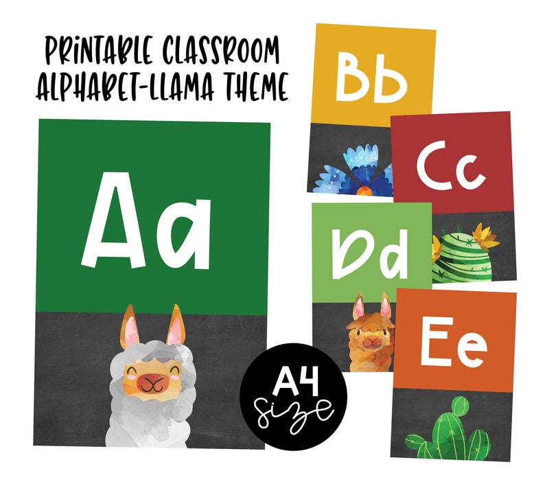 Alphabet Classroom Posters PRINTABLE Llama Classroom Decor - Etsy