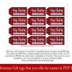 Buffalo Plaid Editable PDF Printable Christmas Gift Tags - Etsy