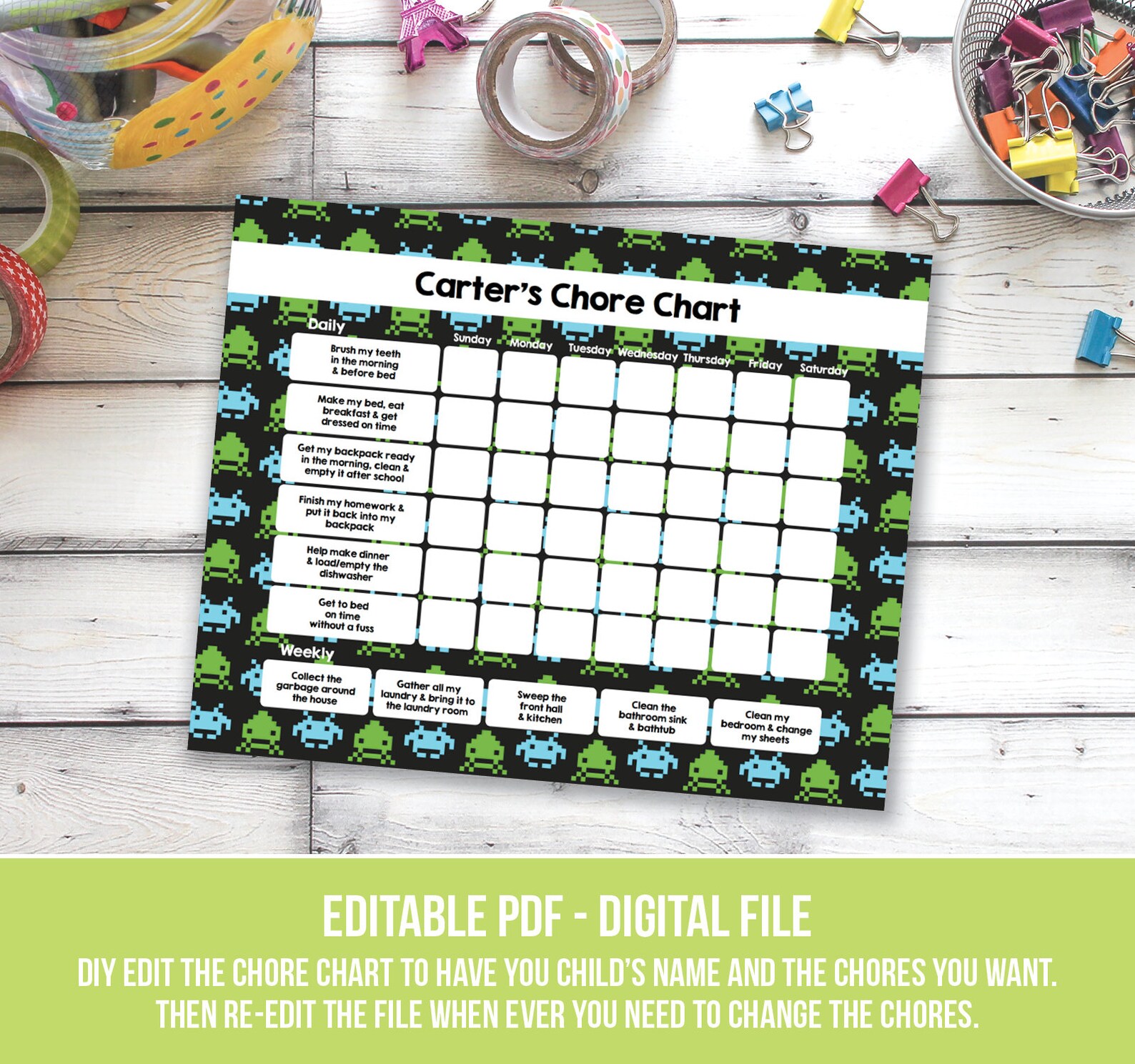 Gamer Chore Chart for Kids Teen Responsibility Chart Weekly | Etsy