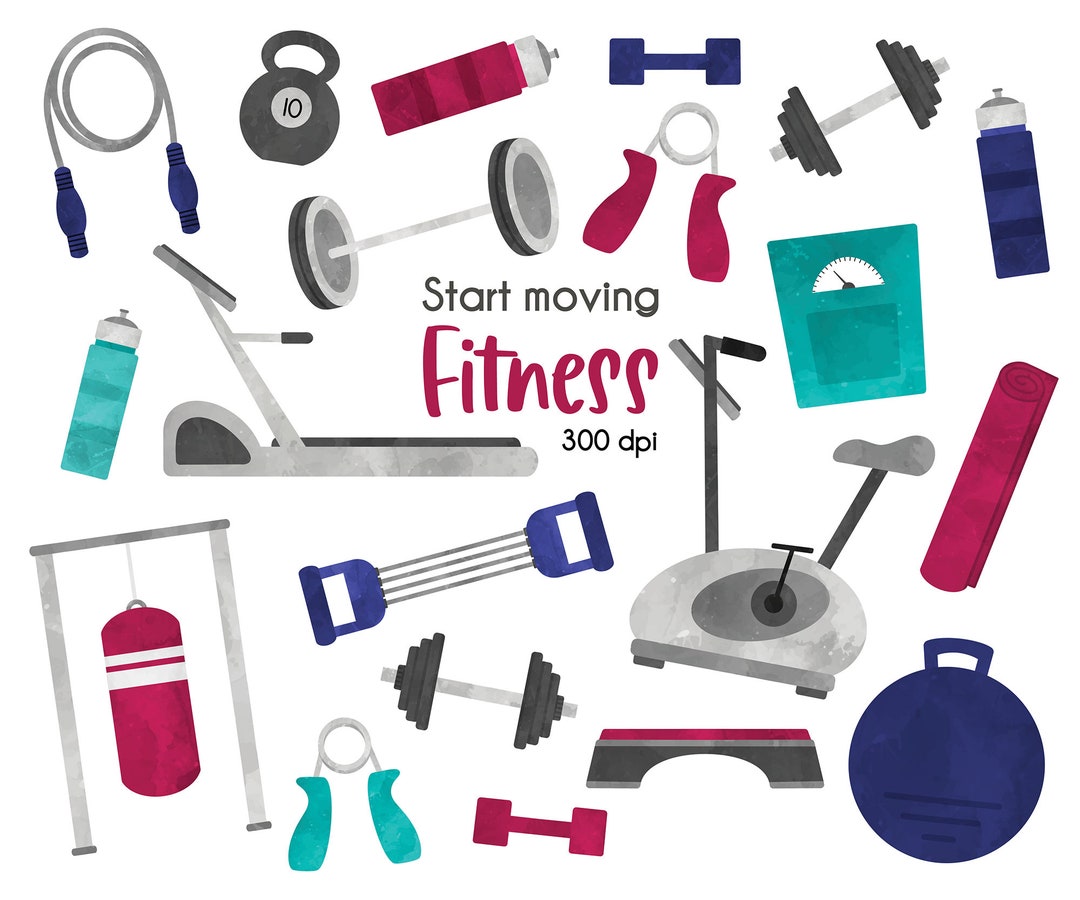 Fitness Clipart Bundle, Exercise Clip Art, Gym Equipment Clipart ...