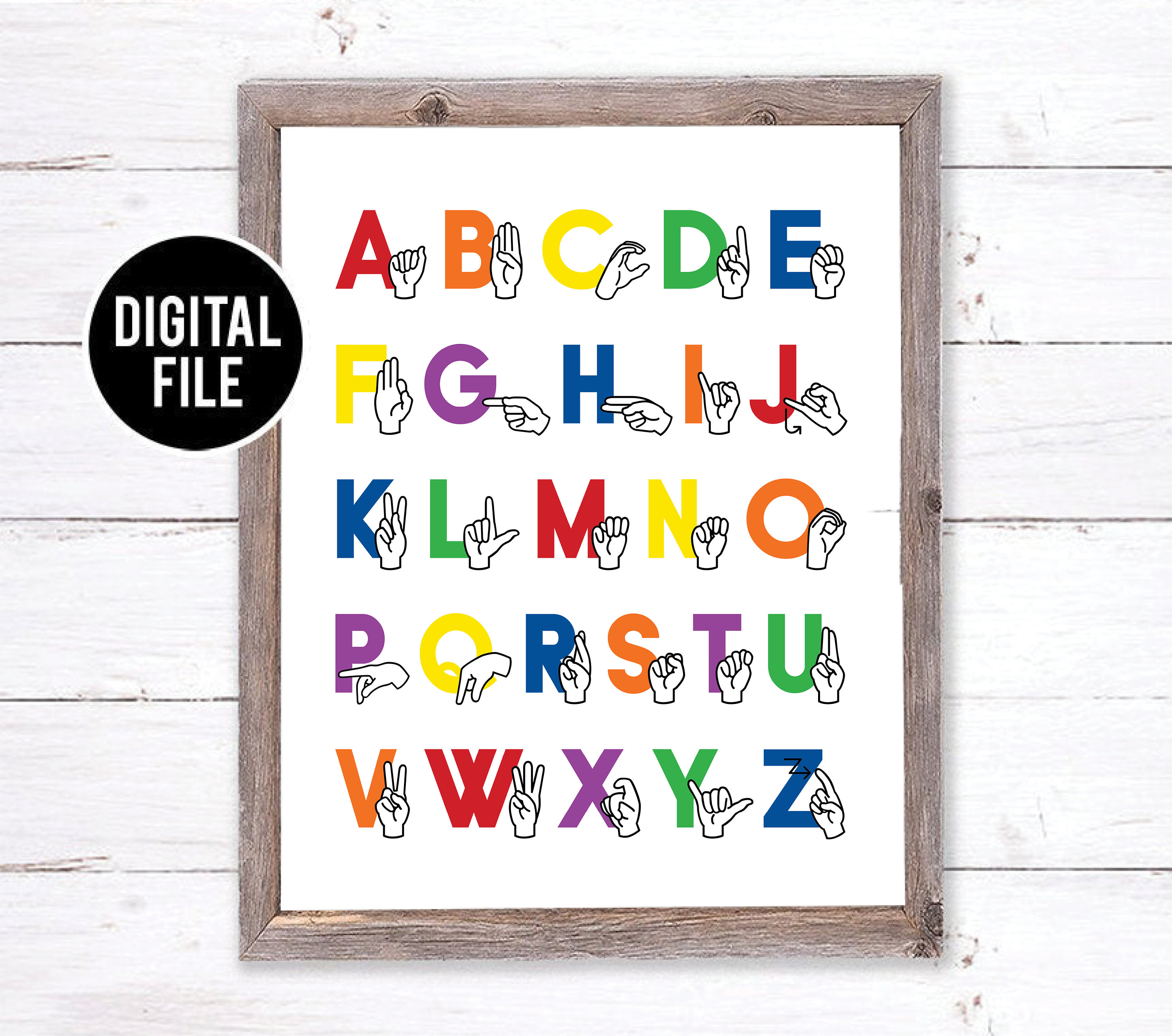 Printable Art ASL Rainbow Sign Language Alphabet - ABC Nursery Art ...
