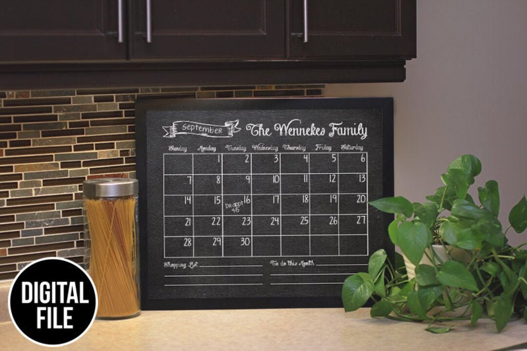 Chalkboard Calendar Poster Family Calendar Printable 16 X 20 - Etsy