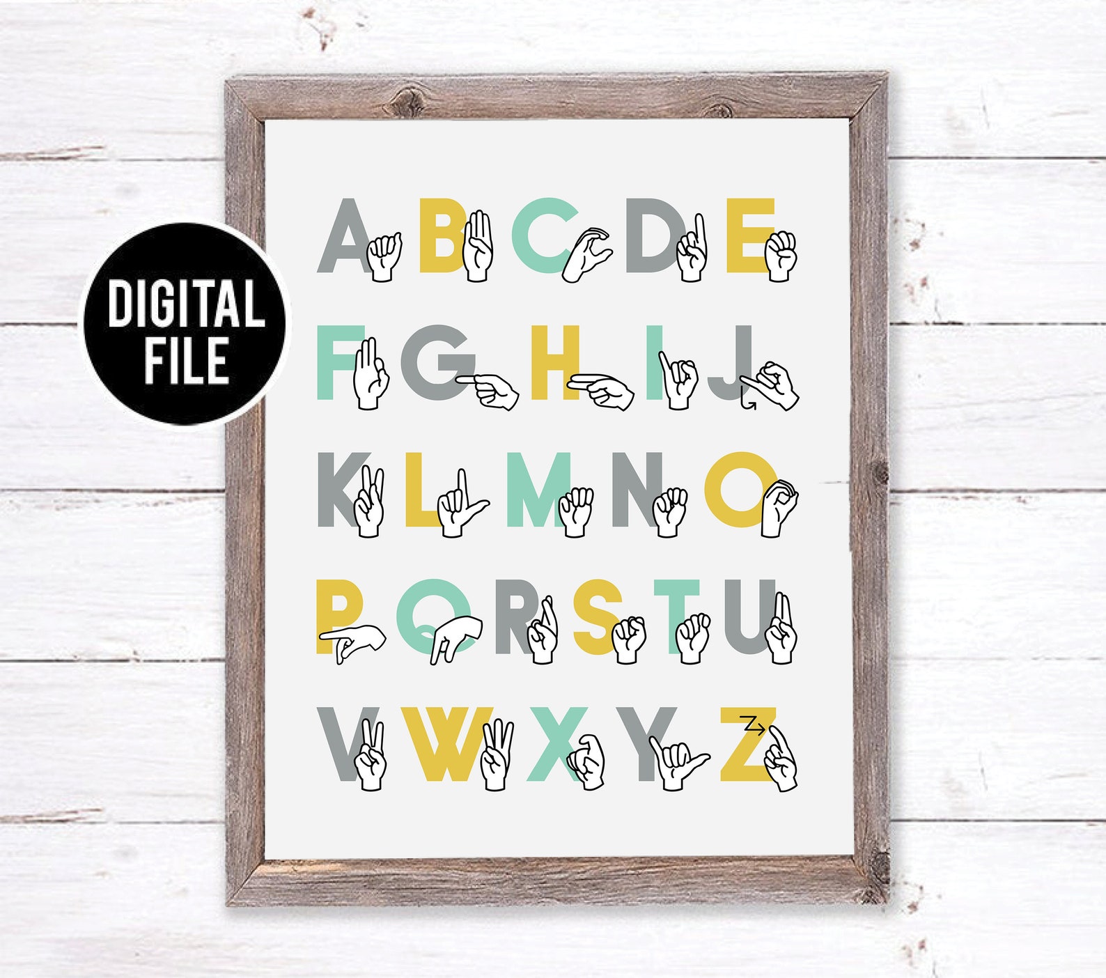Printable ASL Alphabet Art Wall Decor Sign Language Alphabet | Etsy