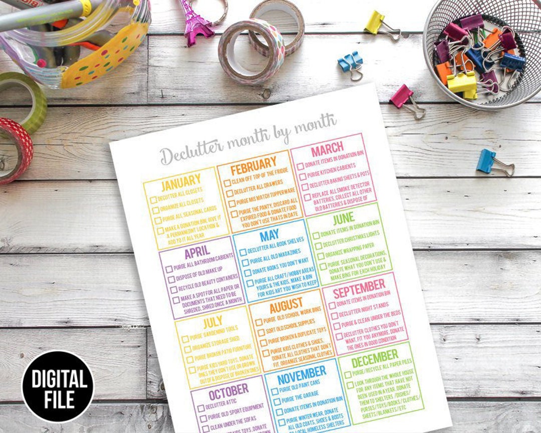 Declutter Printable, De-clutter Schedule, Cleaning Printable, Spring ...