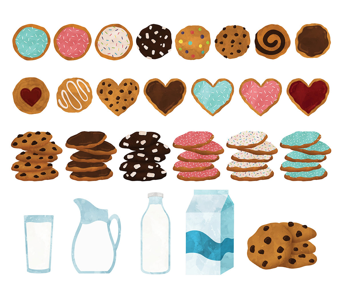 Cookie Clipart Bundle, Milk and Cookies, Chocolate Chip Cookie Digital ...