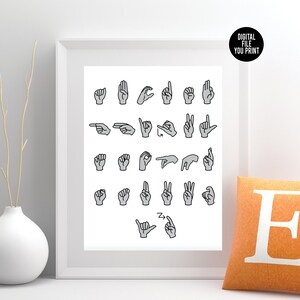 Grey Sign Language Alphabet Wall Decor ABC Signs Playroom Decor 16x20 ...