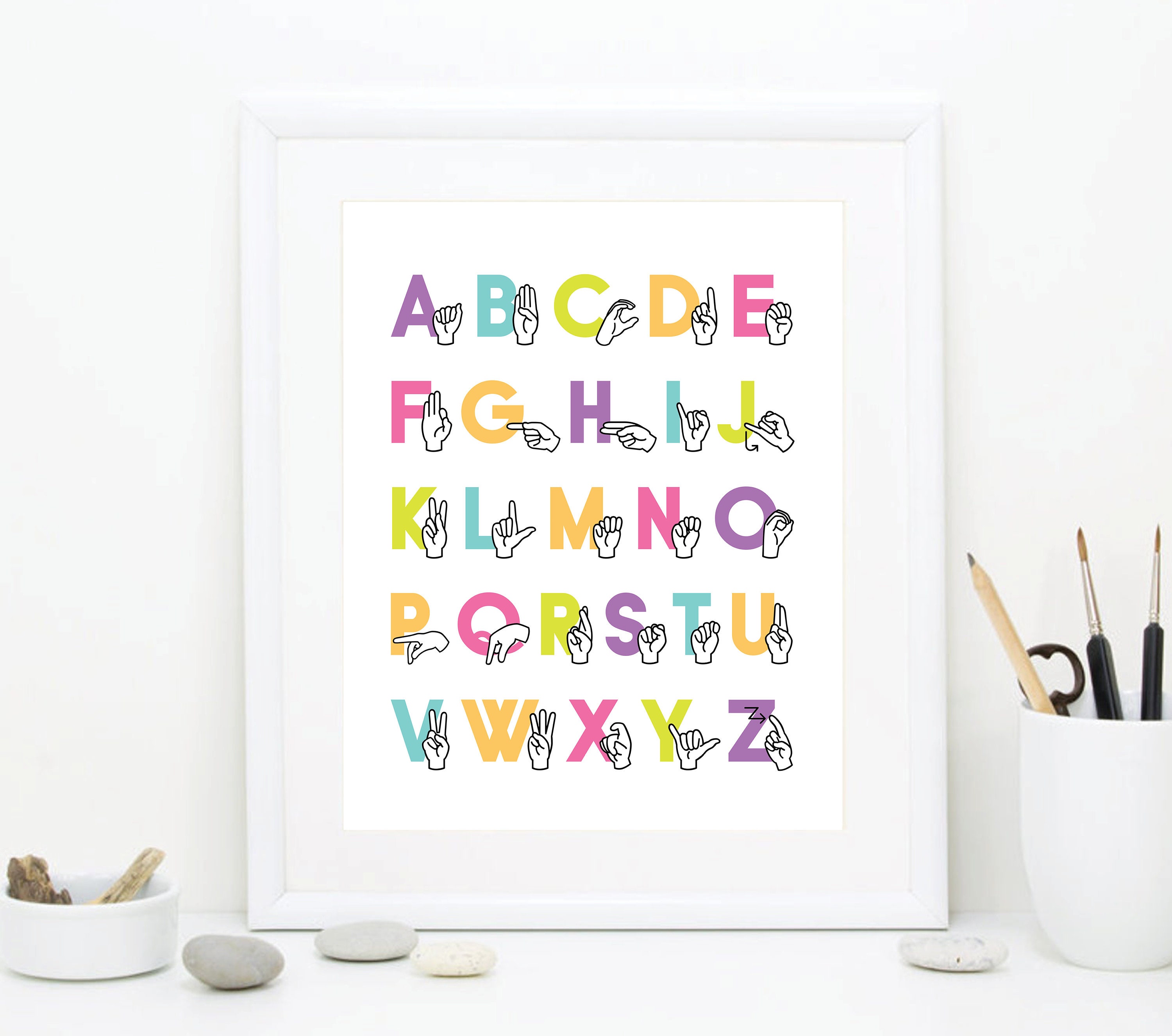 ASL Alphabet Art Wall Decor - Sign Language Alphabet - Deaf Awareness ...