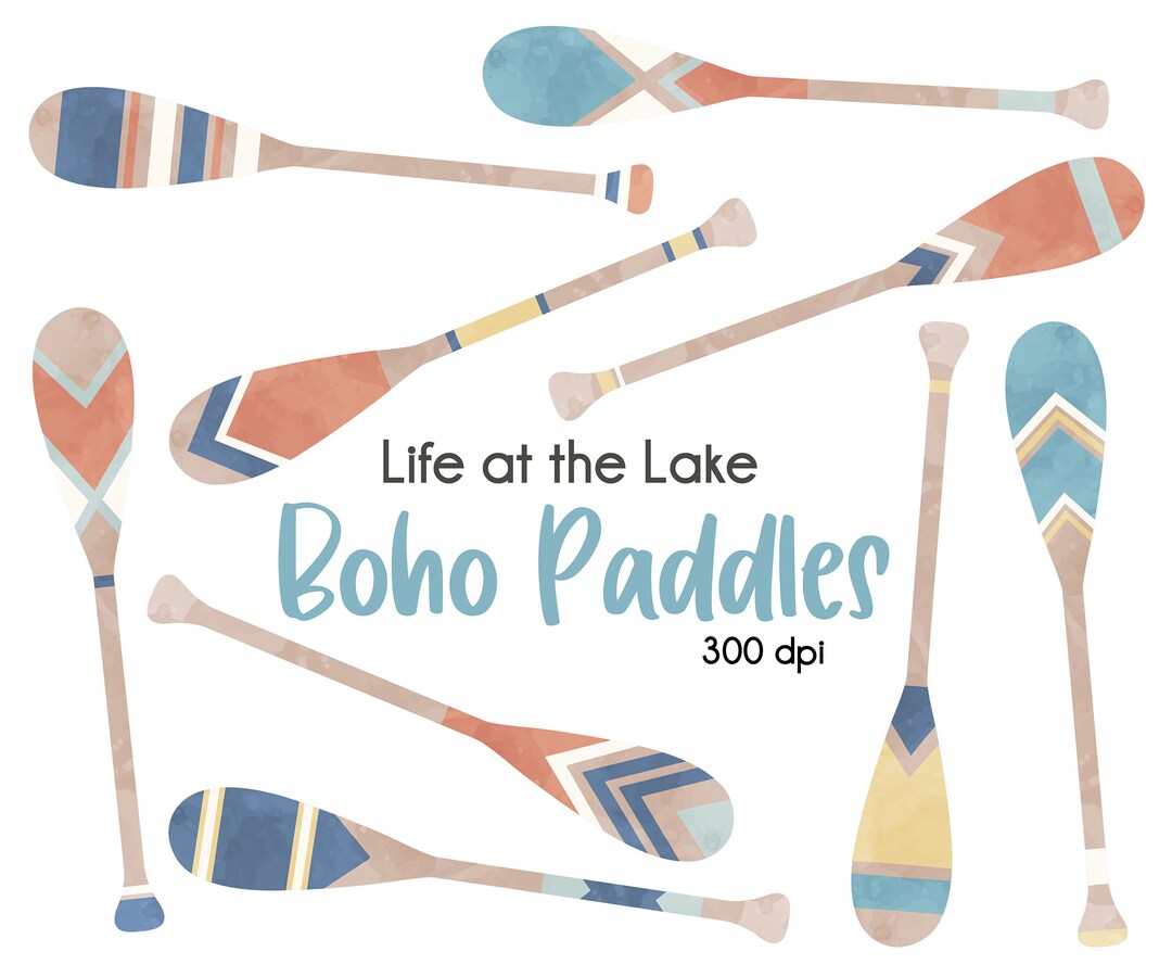 Boho Paddles Clipart Set, Lake Life Paddles Clipart Bundle, Cottage ...