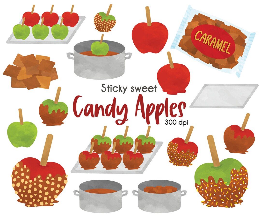 Candy Apples Clipart Bundle, Caramel Apples Clipart, Fall Sweets ...