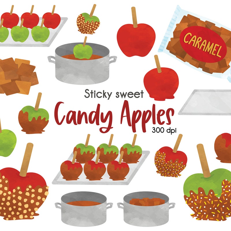 Red Candy Apple Clipart - Etsy