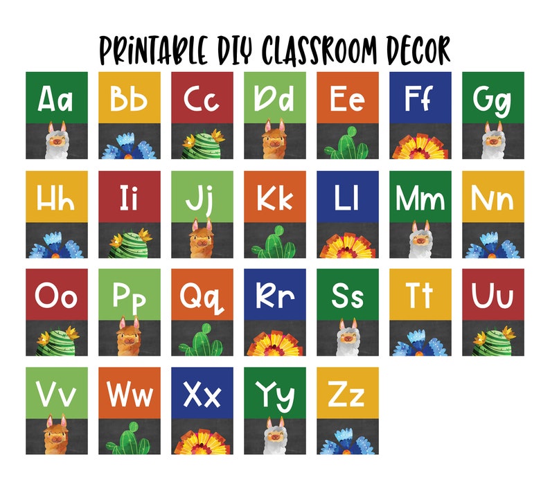 Alphabet Classroom Posters PRINTABLE | Llama Classroom Decor ...