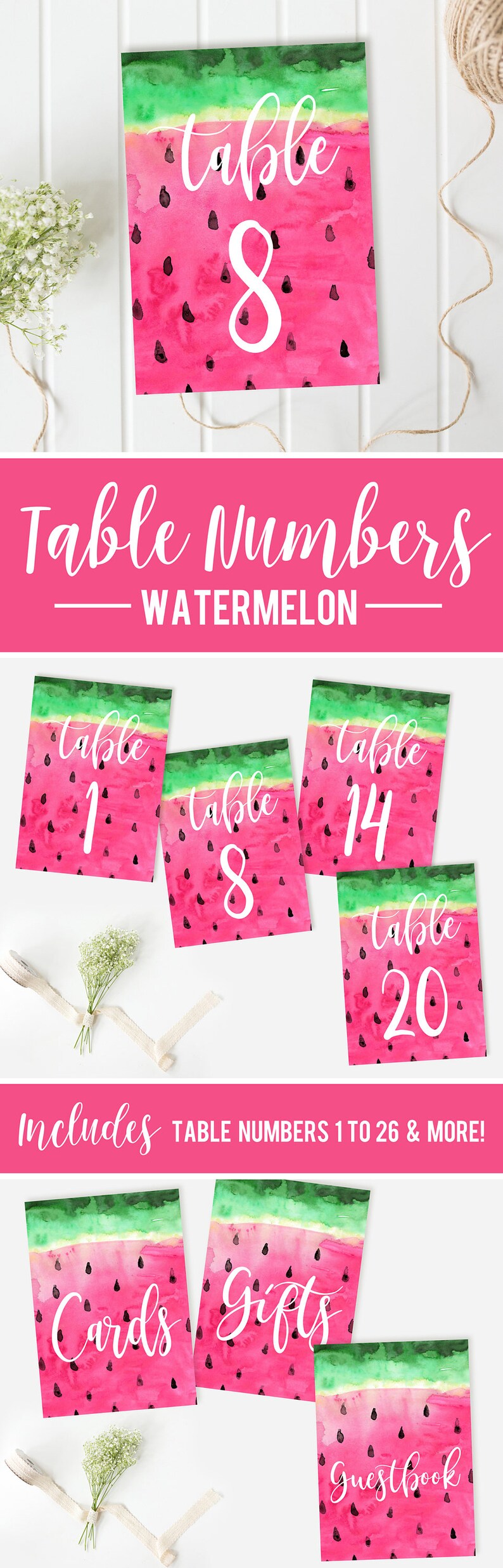 Watermelon Table Numbers Printable Watermelon Table Numbers - Etsy