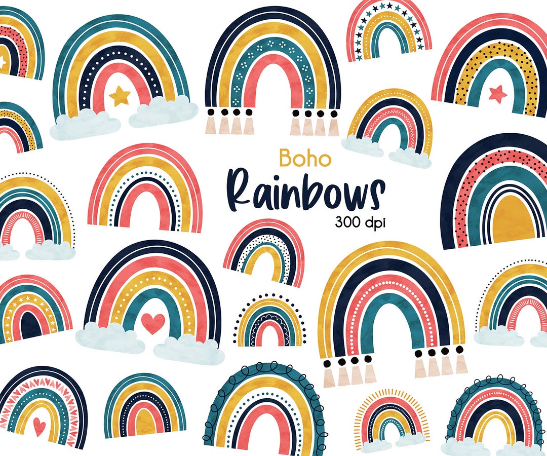Rainbow Clipart Bundle Hand Drawn | Boho Rainbow Png | Baby Rainbow ...