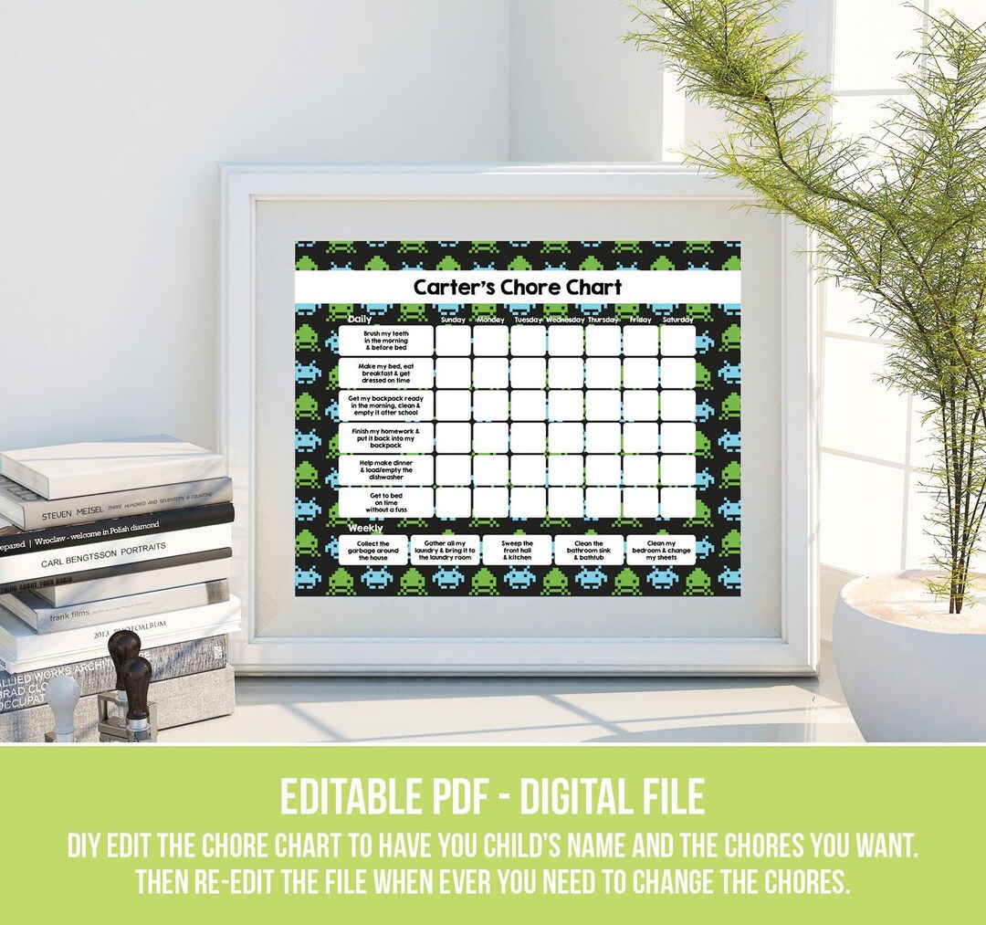 Gamer Chore Chart for Kids Teen Responsibility Chart Weekly - Etsy