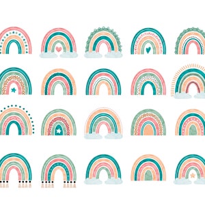 Cute Pastel Rainbow Clipart Bundle Set Boho Rainbow Clipart - Etsy