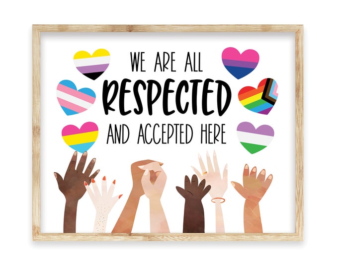 Safe Space for Everyone Poster Printable, Pride Flag Hearts, LGBTQ ...