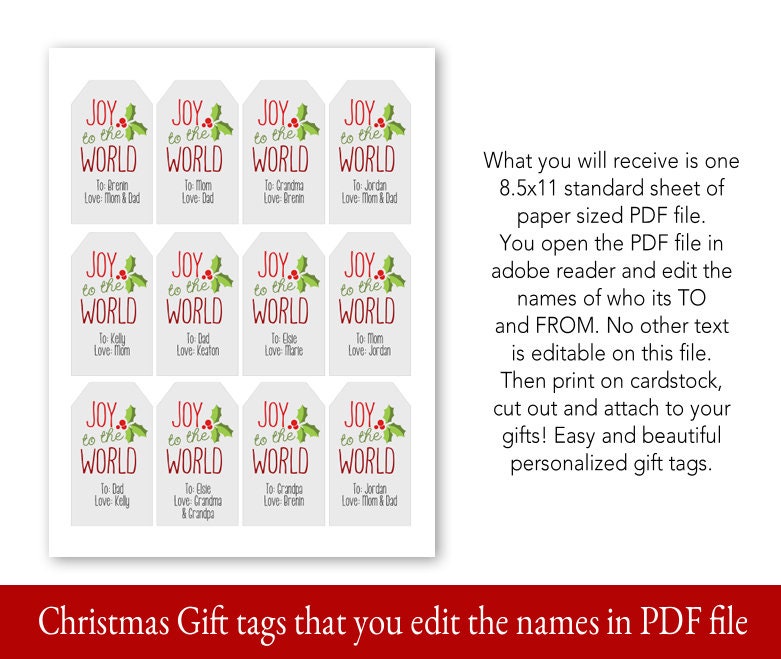 EDITABLE Christmas Gift Tags Printables Christmas Gift Tags | Etsy