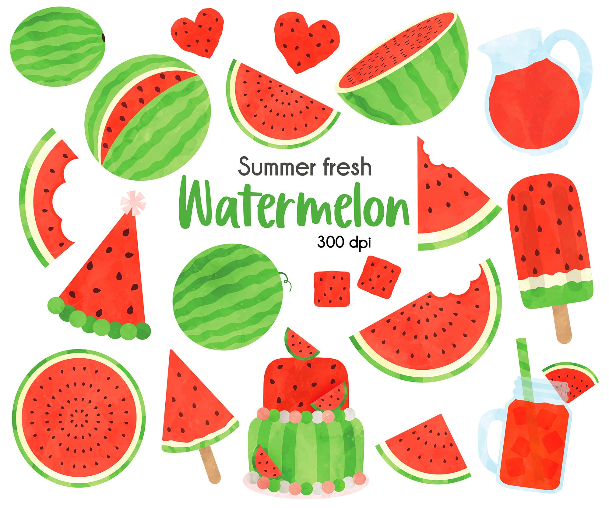 Watermelon Clipart Summer Clipart Fruit Clipart Juicy - Etsy