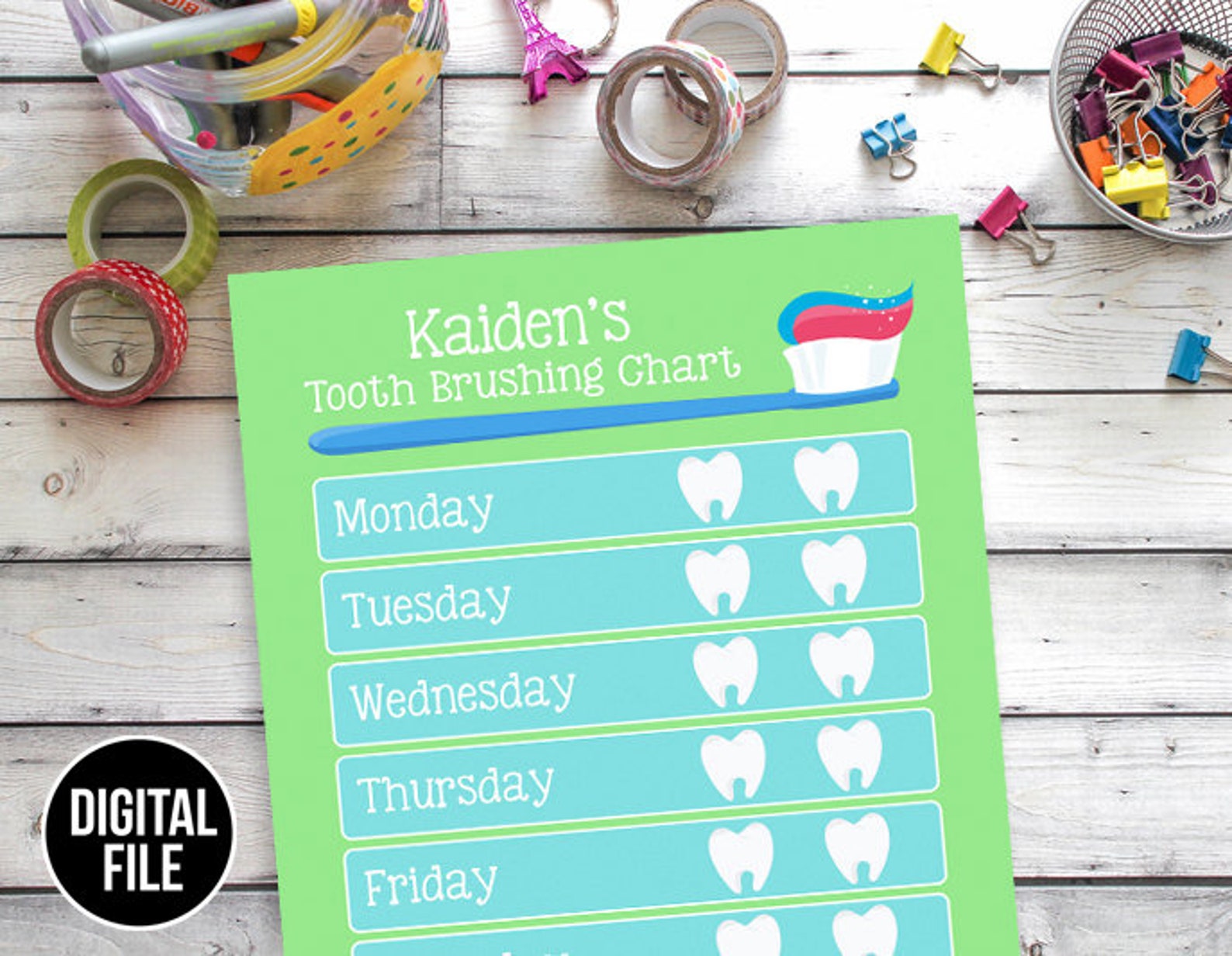 Tooth Brushing Reward Chart Tooth Brushing Printable Chore | Etsy