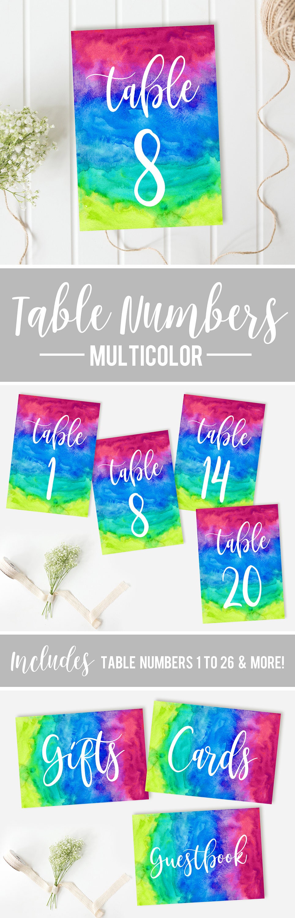 Wedding Table Numbers Multi Color Table Numbers Reception | Etsy