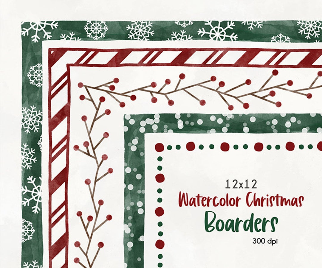 Watercolour Christmas Border Clipart | Hand Drawn Holiday Borders ...