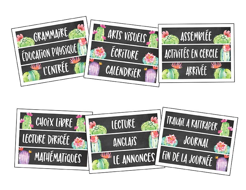 FRENCH Classroom Schedule PRINTABLE , Cactus Themed Classroom, Visual ...