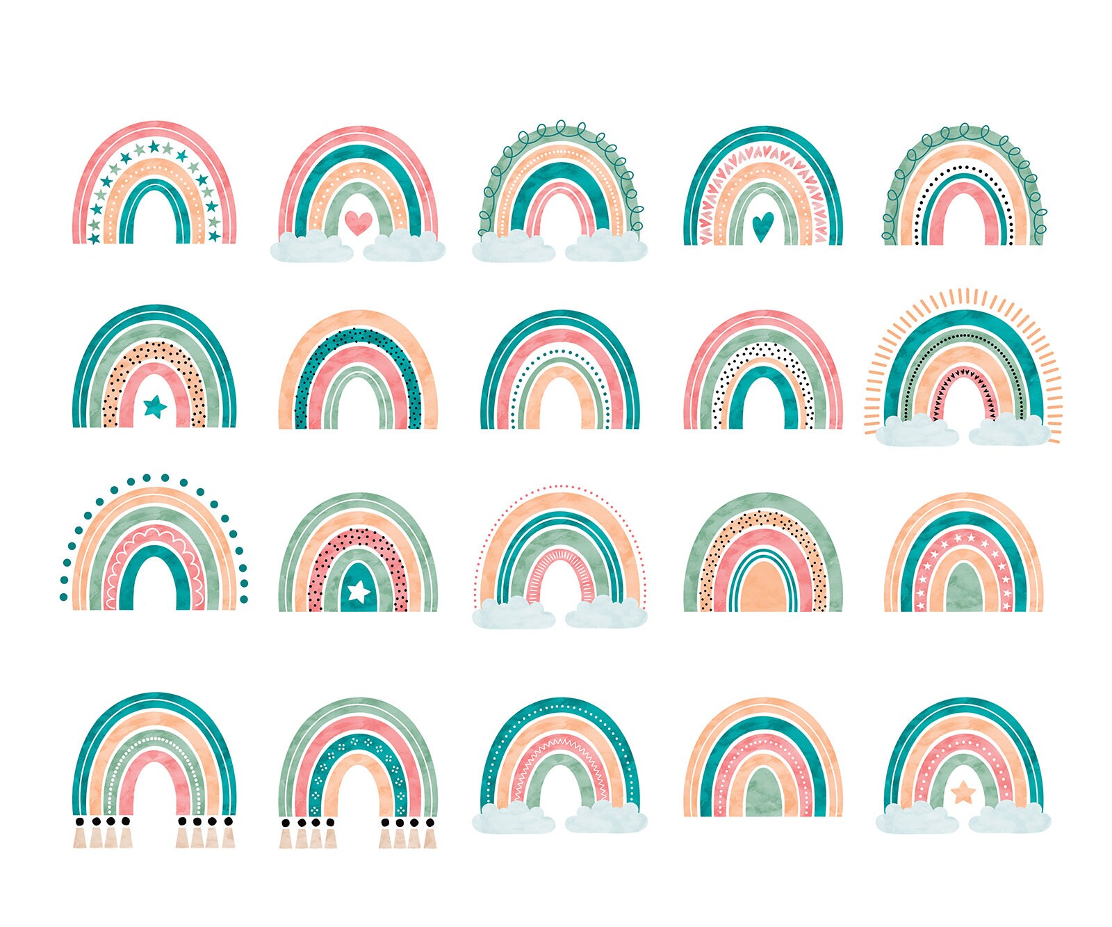 Cute Pastel Rainbow Clipart Bundle Set Boho Rainbow Clipart | Etsy Canada