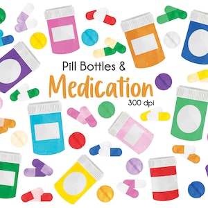 Watercolor Medication Clipart Bundle, Hand-drawn Pills, Bottles (PNG ...