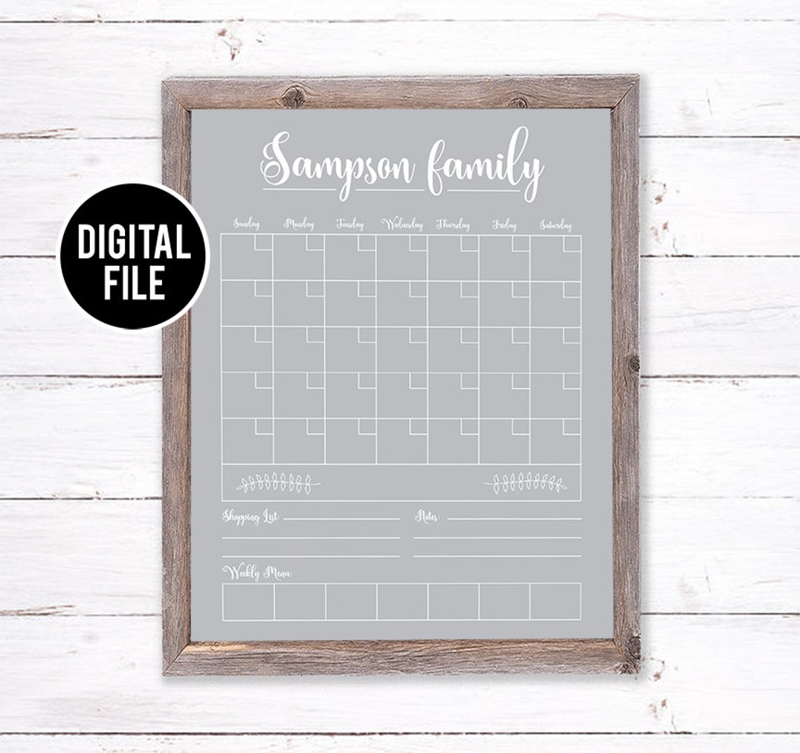 Custom Name Calendar Family Name Calendar Printable Calendar - Etsy