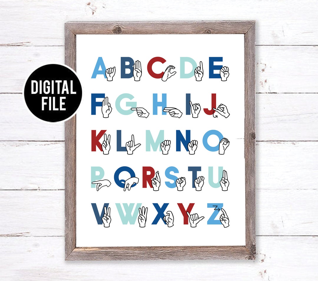 ASL Alphabet Printable Art Wall Decor Sign Language Alphabet Art Boy ...