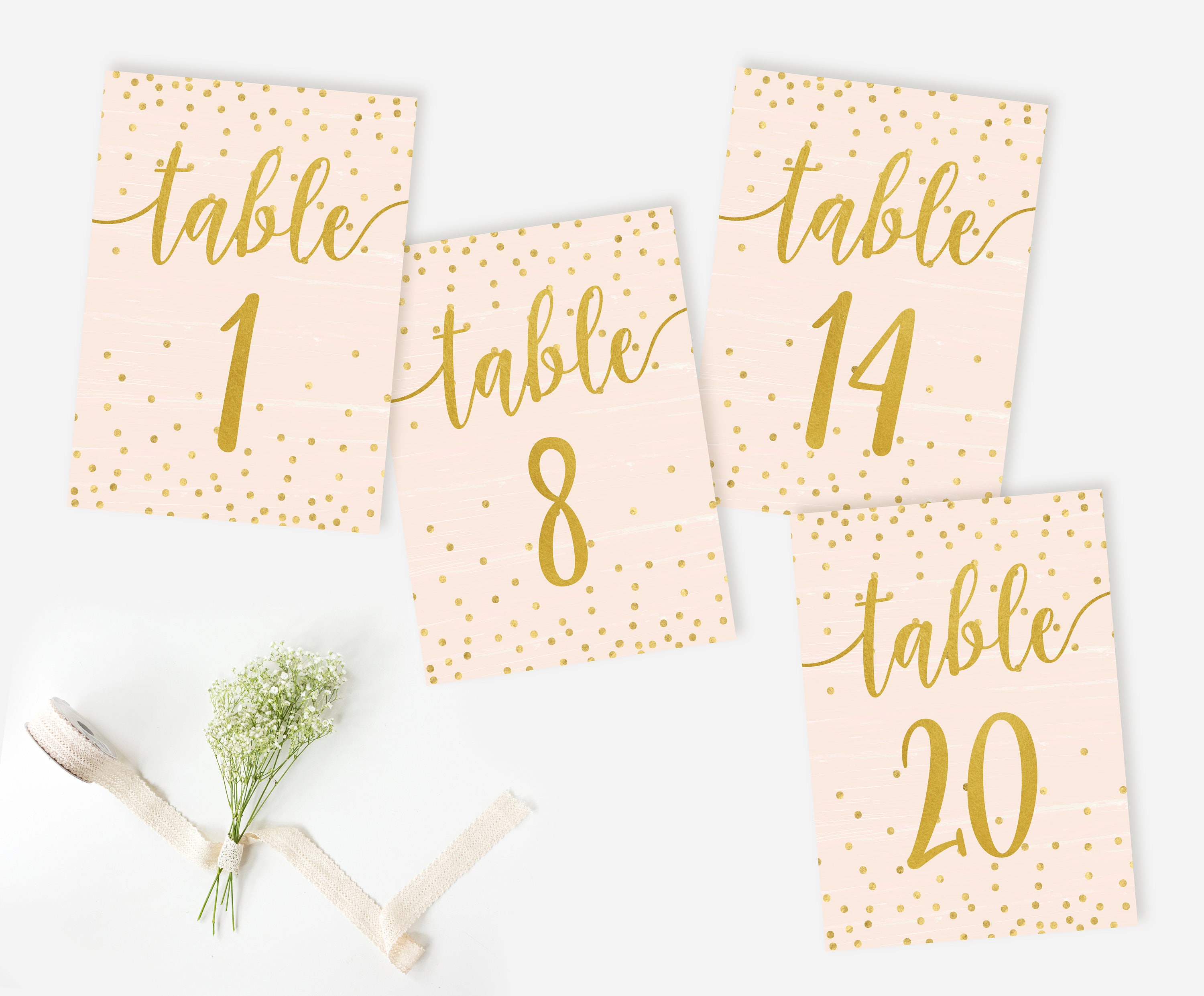 Printable Table Numbers, Rose Gold Table Numbers, Reception Confetti ...