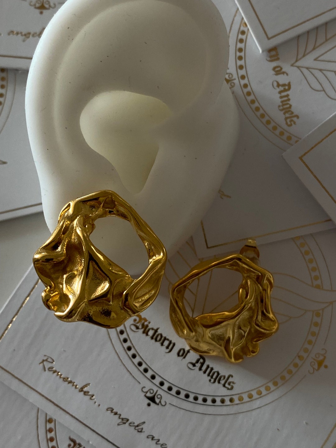 Vintage Style Irregular Statement Gold Button Earrings, Tarnish Free ...
