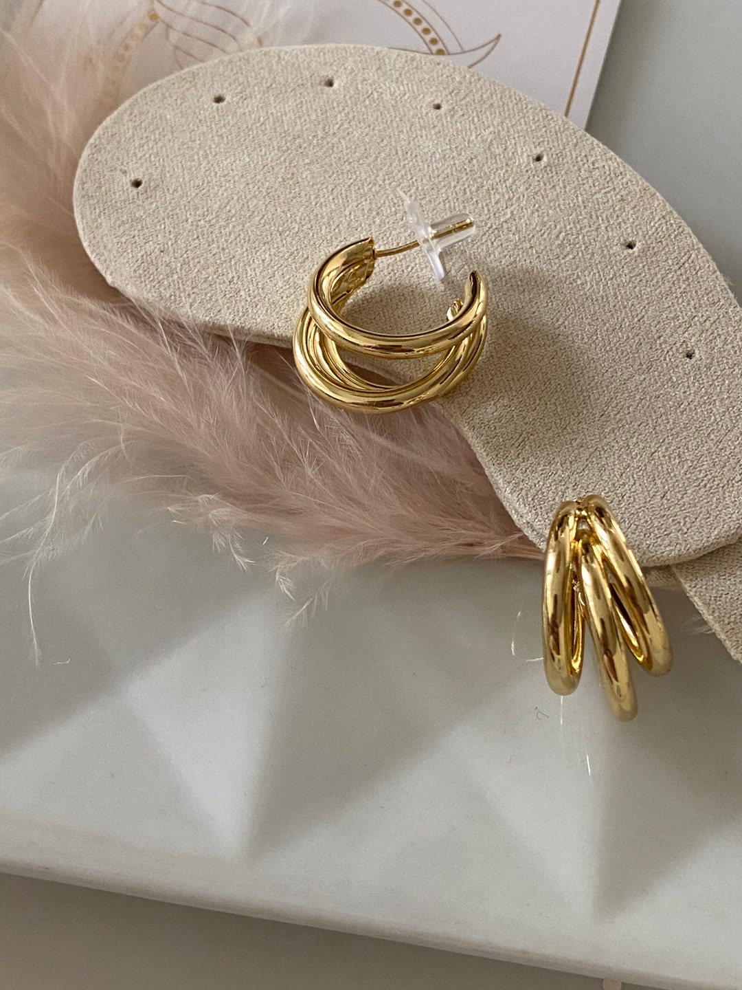 Gold Triple Hoop Earrings | Chunky Layered Hoops | Modern Statement ...