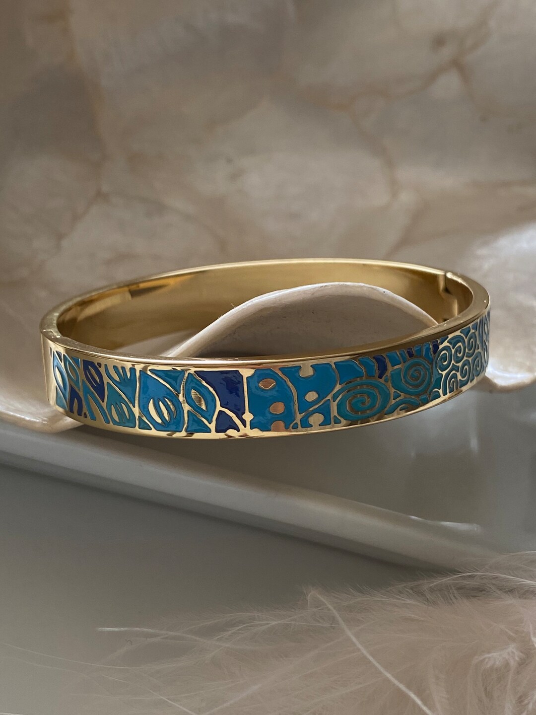 Sky Blue Enamel Modern Boho Emprime Stainless Steel Bangle, Hot Luxury ...