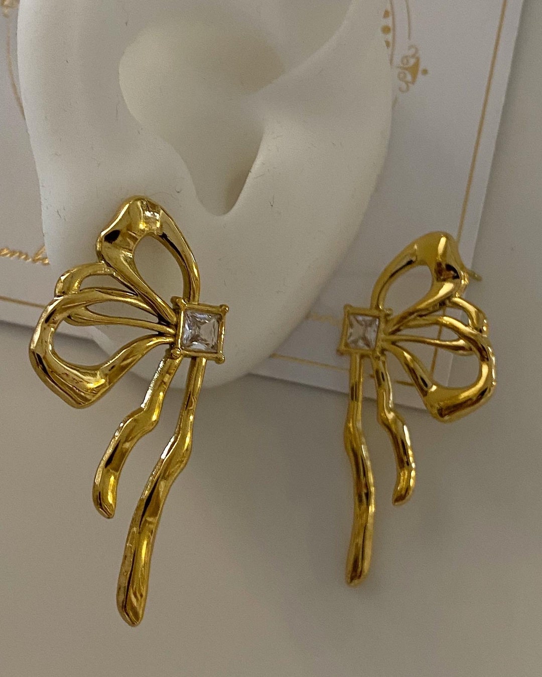 Vintage Modern Bow Gold Earrings, Tarnish Free Retro Chic Gold Earrings,bridesmaid Gift ...