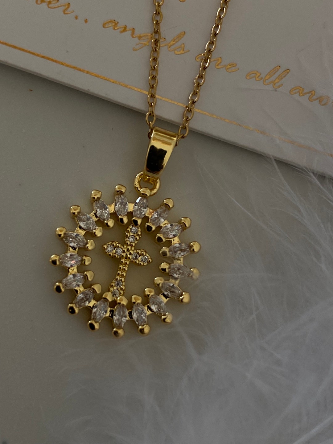 Gold Round Cross Pendant, Crystal Stainless Steel Gold Luxury ...