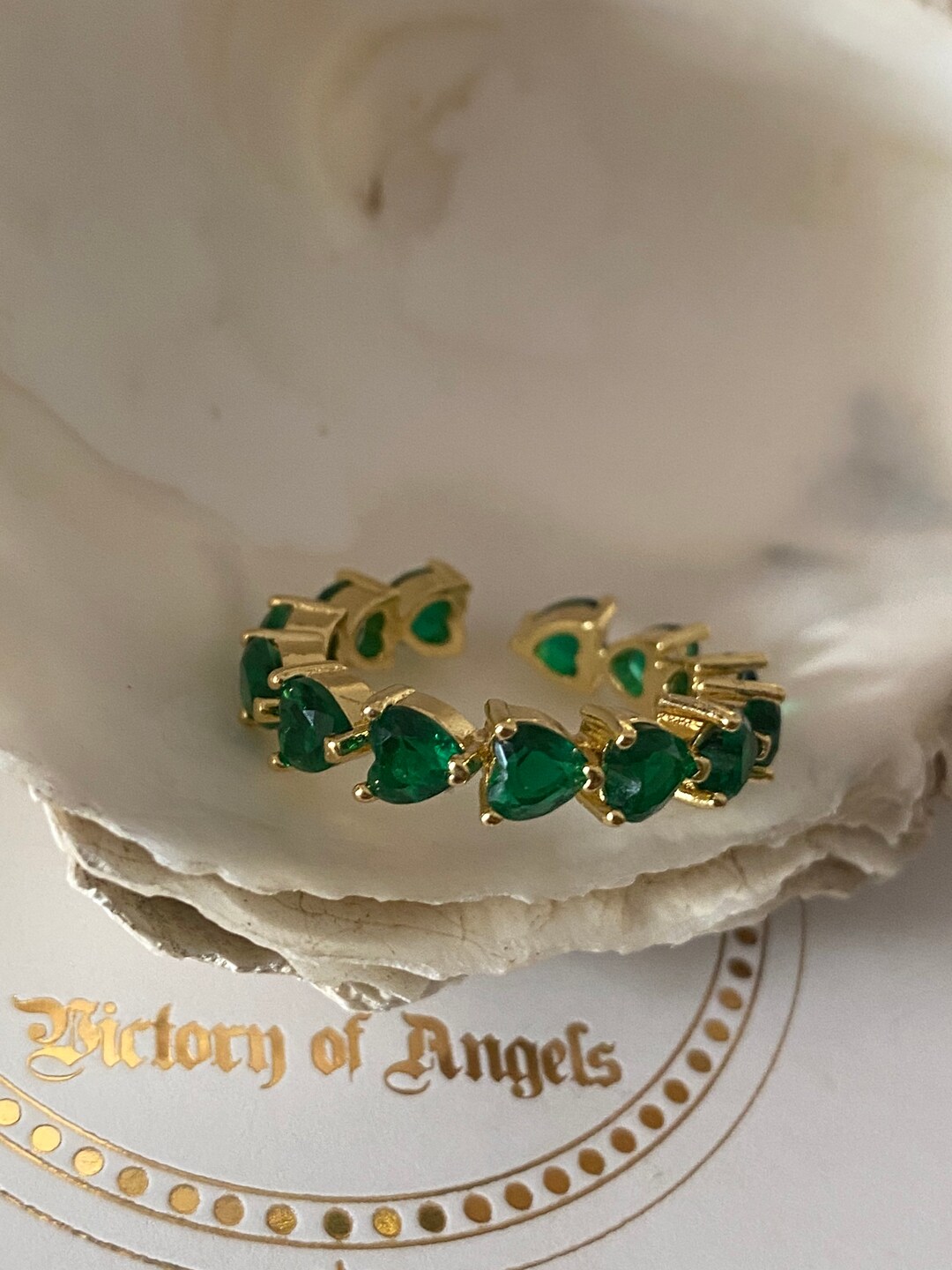 Emerald Green Eternity Ring | Gold-plated Stainless Steel | Heart ...
