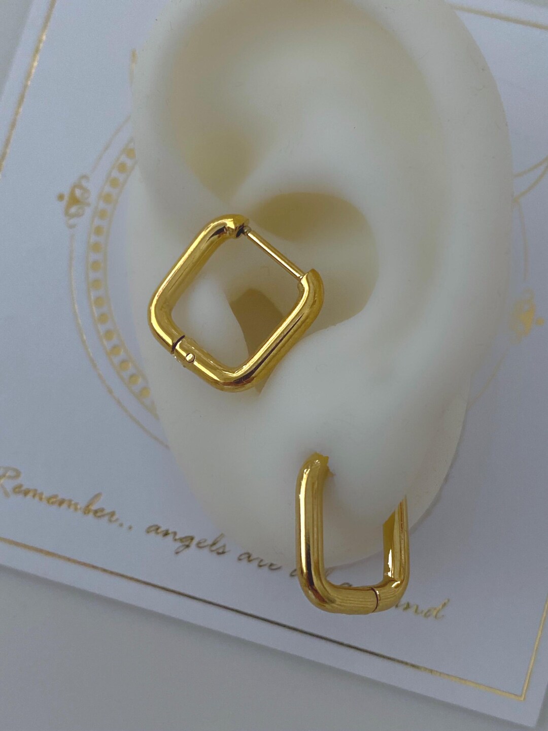 Small Minimalist Gold Rectangular Geometric Hoops•waterproof Stainless ...