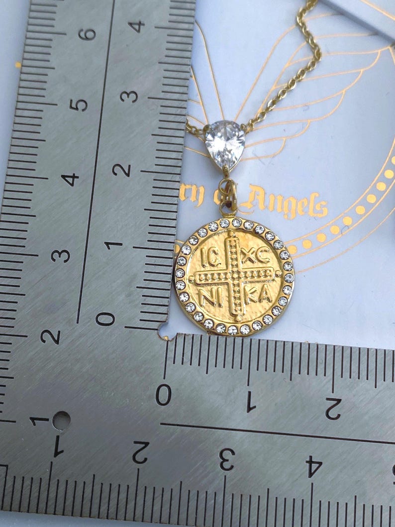 Gold Stainless Steel Orthodox Cross Coin Pendant Necklace With Crystals ...