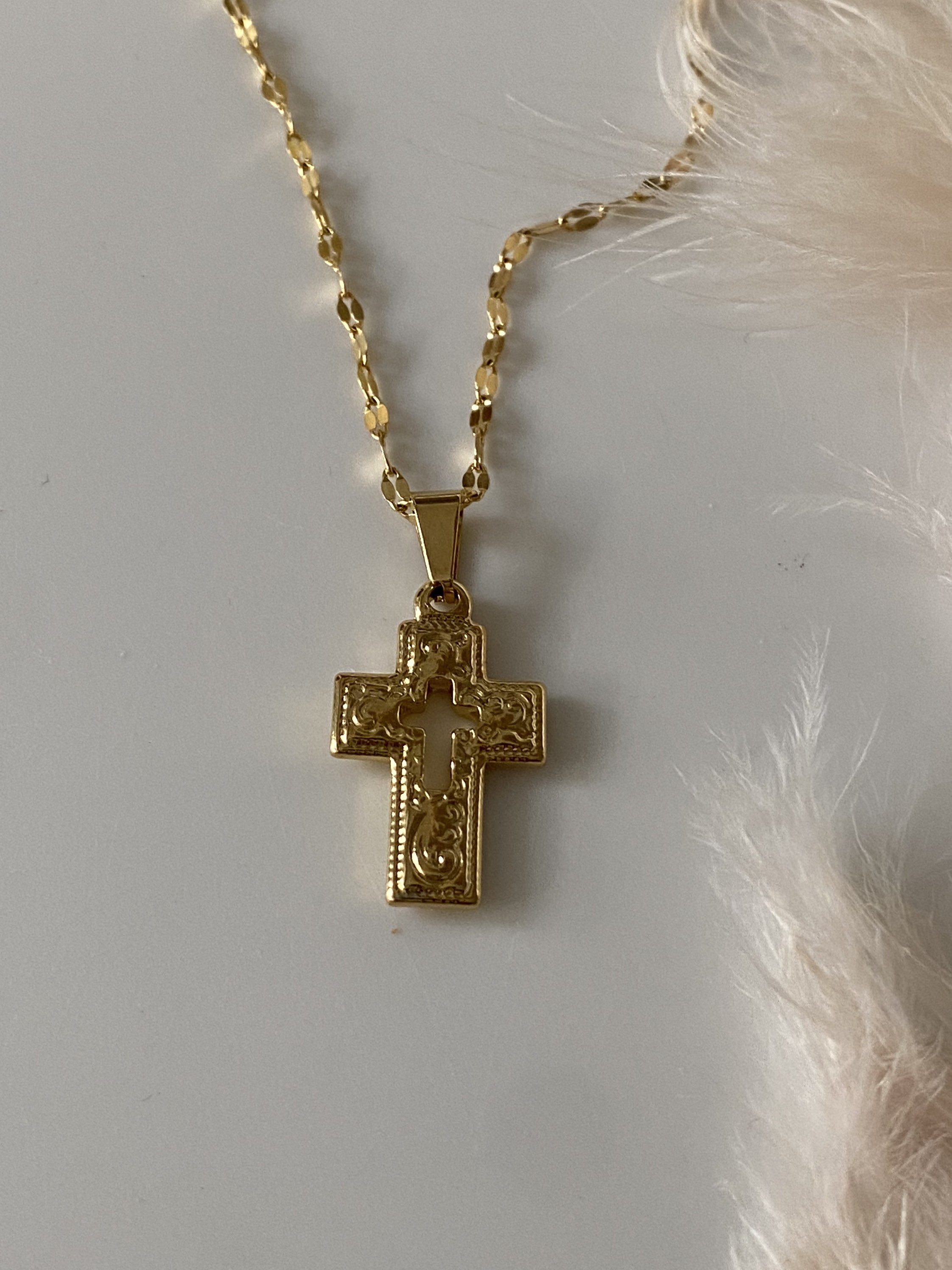 Luxury Religious Modern Vintage Gold CROSS Stainless Steel Necklace ...