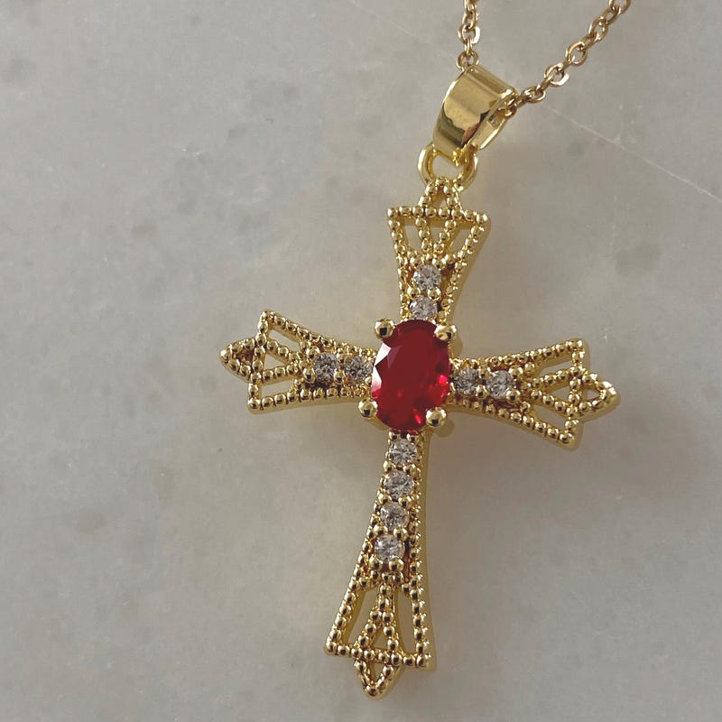 Dainty Red Cross Necklace - Etsy